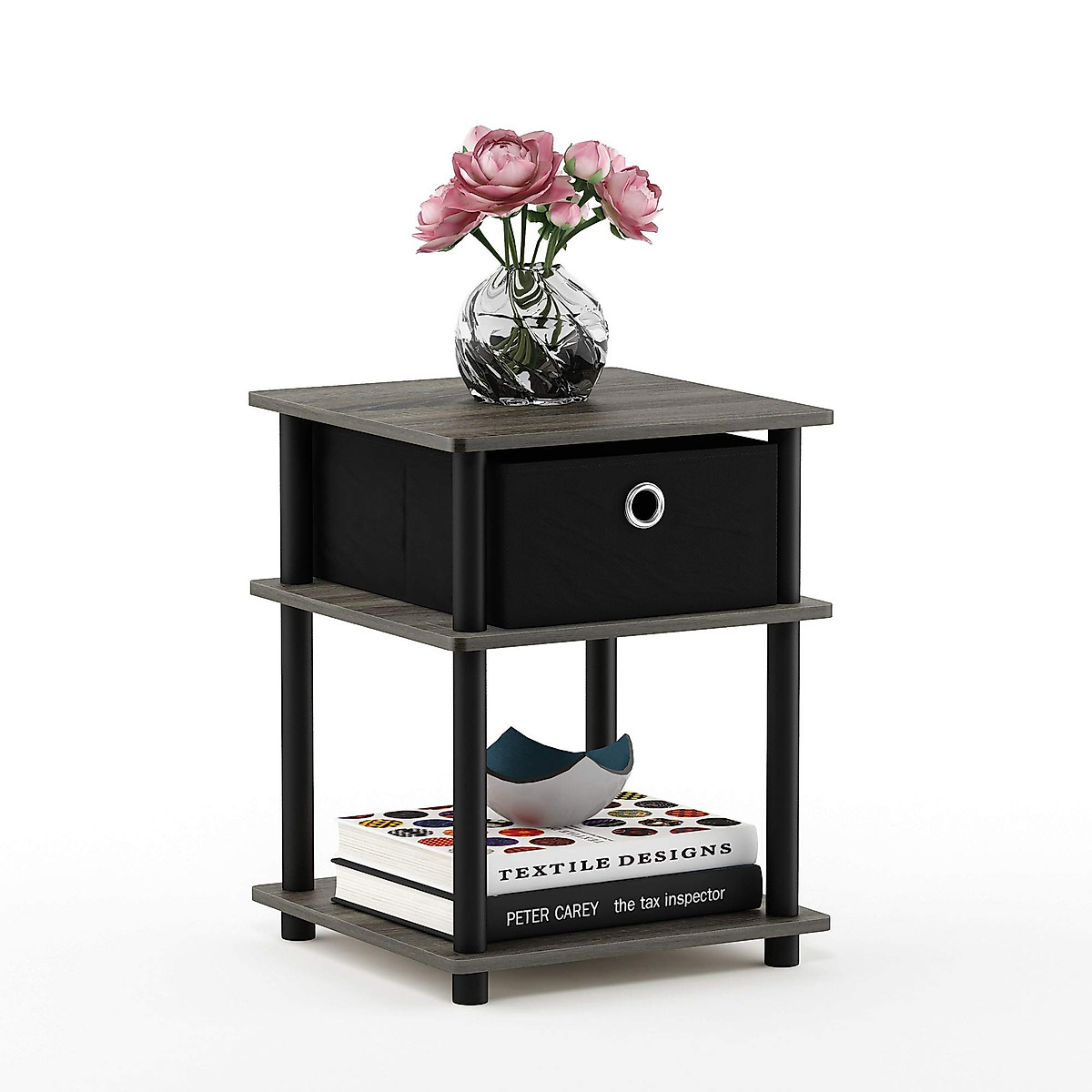 Furinno Turn-N-Tube 3-Tier End Table, French Oak Grey/Black/Black,18063GYW/BK/BK