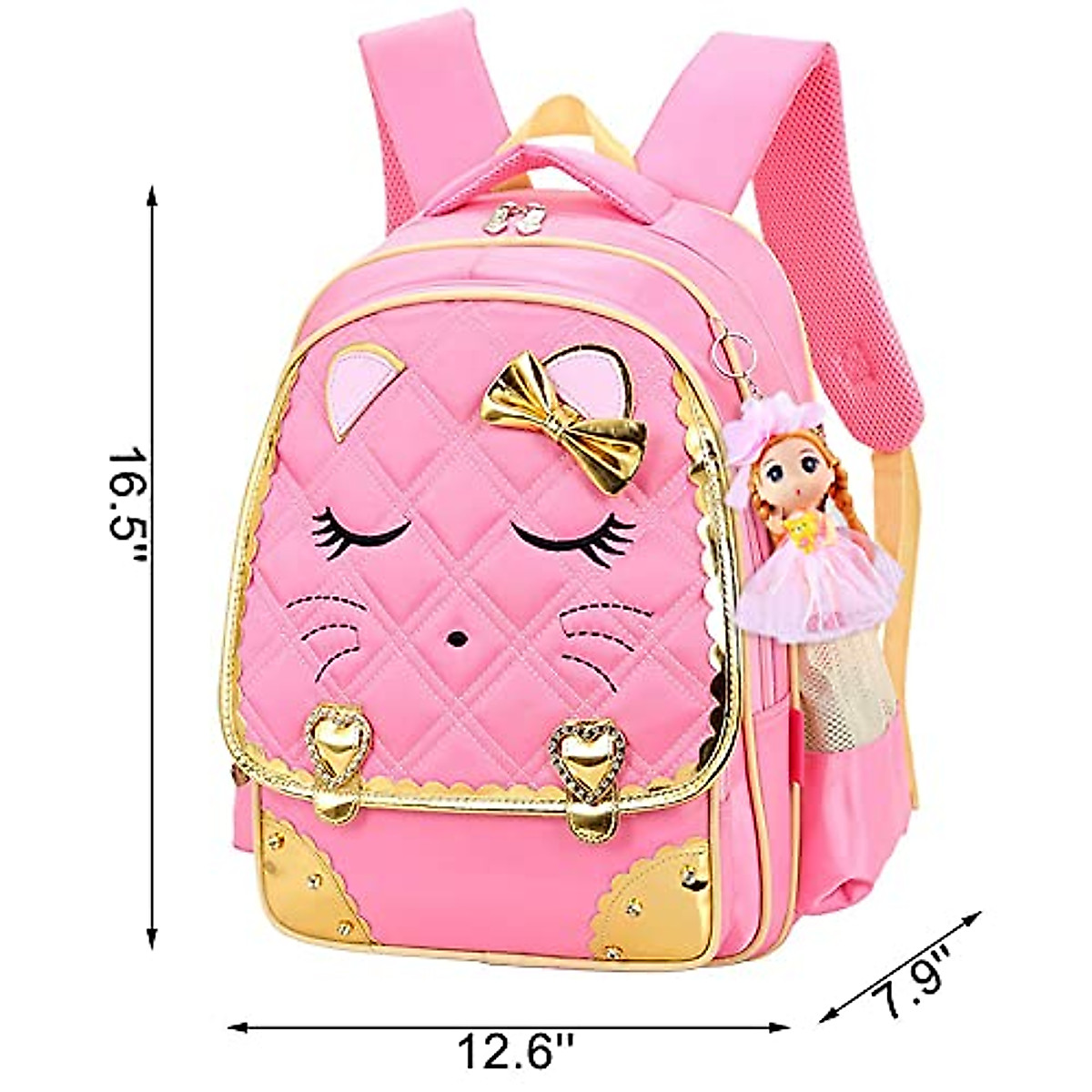Cat Face Girls Backpack Kids School Bookbag for Students (Pink)