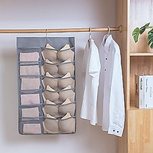 Souarts Closet Hanging Underwear Storage, 36 Pockets Wardrobe Bra Socks Underwear Organizer, Double Sided Hanging Storage Bags, Space Saver Home Storage(Gray)