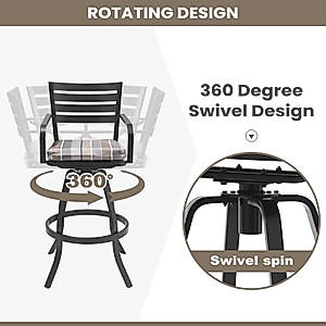 Pellebant Outdoor Bar Stools Set of 4 - Aluminum Swivel Barstools with Sunbrella Cushion, Cast Aluminum Patio High Chair Bistro Set,Milano Char (Milano Char, 4 PC)