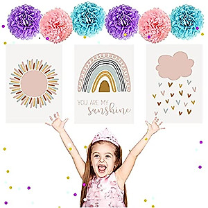 BIKCZEWIN Unframed Wall Art Prints Boho Rainbow Clouds Sun Canvas Painting Room Decor for Kids Girl Home Bedroom Classroom School Nursery Decorations