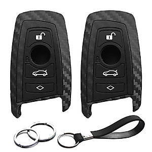 INFIPAR 2pcs Compatible with BMW X4 X5 X1 X3 X6 3 5 7 Series M1 M2 M3 M5 335 328 535 650 740 F05 F10 F20 F30 Carbon Fiber Looks Key Fob Cover Case Key Chain Protector Keyless Remote Holder Jacket