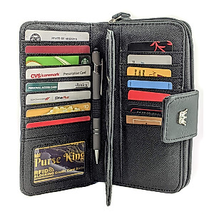 Purse King The Essence Everyday Essential Wallet, Womens Wallet, Womens Clutch, Faux Leather Wallet, Leather Clutch, RFID Blocking Wallet, Organizer (Black)