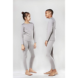 DEVOPS Boys and Girls Thermal Underwear Long Johns Set with Fleece Lined (Medium, Light Gray)
