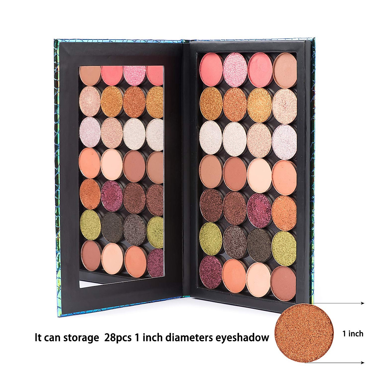 Allwon Magnetic Palette Mermaid Empty Makeup Palette with Mirror and 30Pcs Adhesive Empty Palette Metal Stickers for Eyeshadow Lipstick Blush Powder (Green)