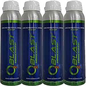 O2 Blast - Pure Oxygen Supplement - Supports Fast Recovery, Increase Stamina, & Enhanced Focus for High Altitude & Action Sports, Flip-Top Cap - 4 Liter Portable Canned Oxygen - 4 Pack