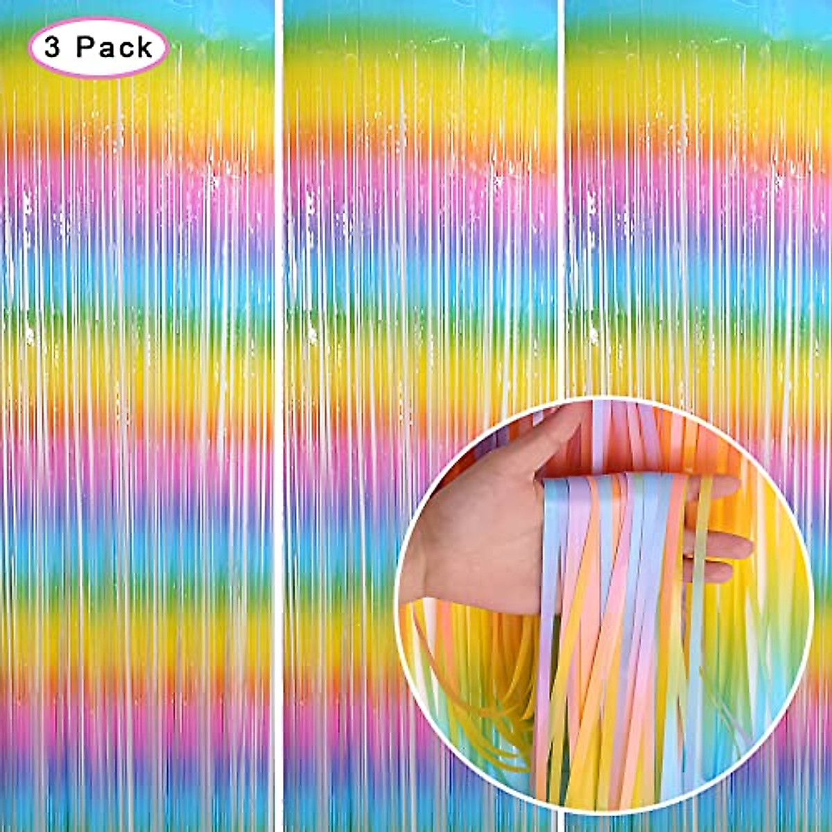 3 Pack Fringe Curtains Party Decorations,Tinsel Backdrop Curtains for Parties,Photo Booth Wedding Graduations Birthday Christmas Event Party Supplies (Macarone Rainbow