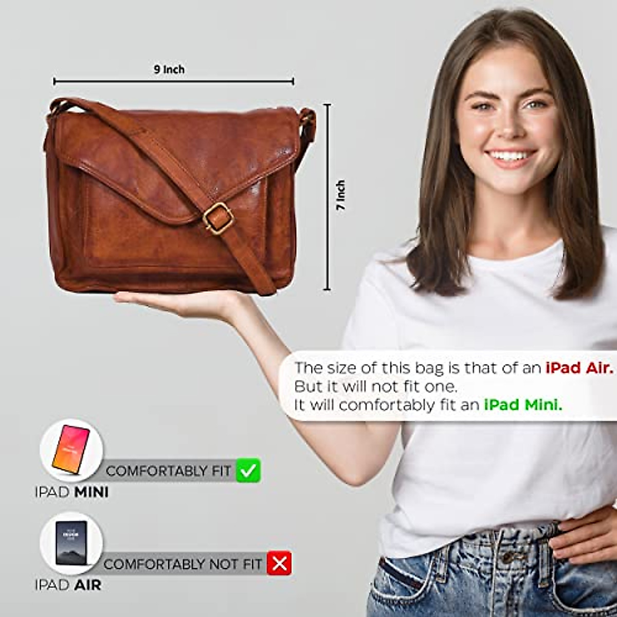 Genuine Leather Classic Flapover Crossbody Purse for Women Small Cute Tote/Bag (Tan Wash)