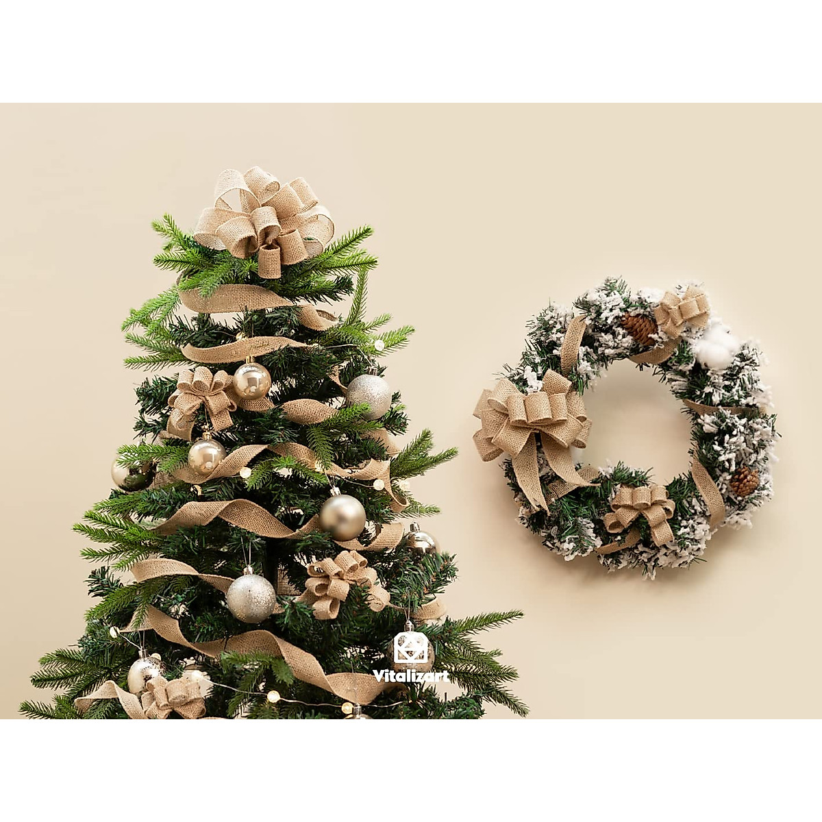 Vitalizart Burlap Ribbon Wired 1 Inch x 12 Yard Natural Burlap Fabric Jute Ribbon for Gift Wrapping Home Decor Wedding Decor Fall Decor Burlap Bows Flower Bouquet Christmas Tree