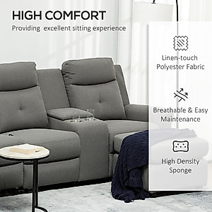 HOMCOM L-Shaped Sofa, Manual Reclining Sectional with Chaise Ottoman, Storage Console, Cup Holders, USB Charging, Gray