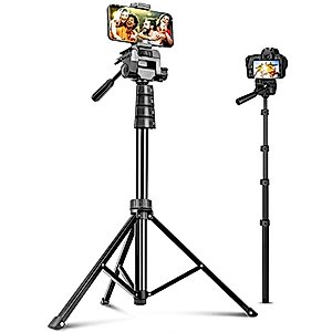 Aureday 67” Phone Tripod, Detachable and Extendable Selfie Stick Tripod for iPhone/Android Smartphone/Camera/GoPro, Portable Cell Phone Tripod with 360-Degree Rotatable Pan Head (XX-67KCWBZBK)