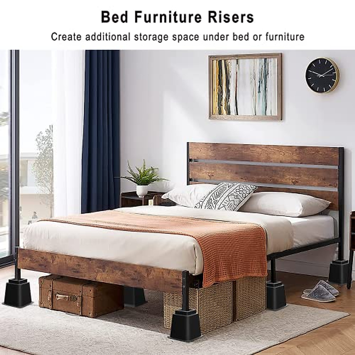 Lufia Bed Furniture Risers 5 Inch, Heavy Duty Bed Lifts Risers for for Sofa, Table, Couch, Chair or Desk (Set of 6, Black)