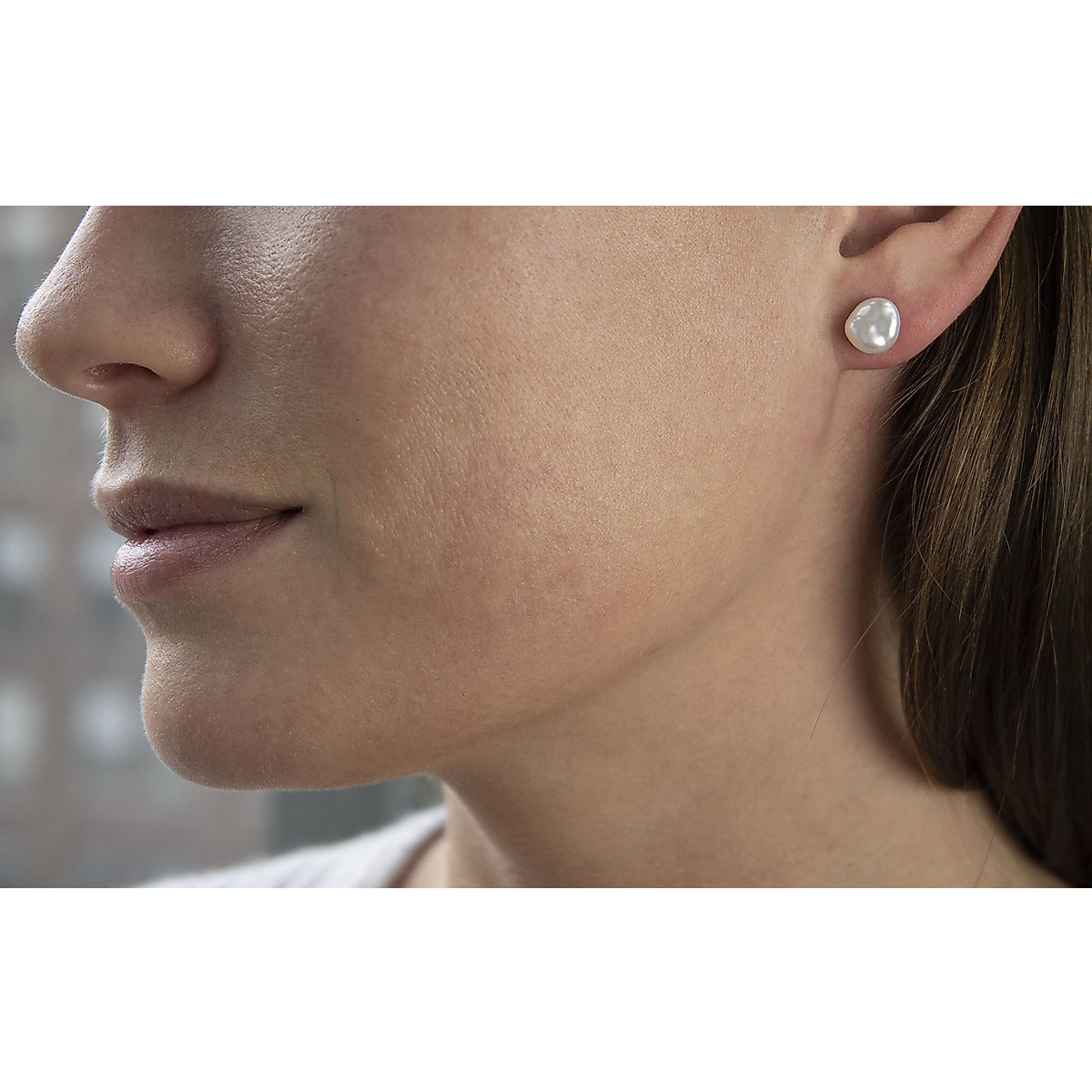 BLUE OCEAN PEARLS .925 Sterling Silver Freshwater White Keshi Cultured Pearl Earrings for Women, 8-9mm Baroque Pearls High Luster Stud Jewelry Earrings