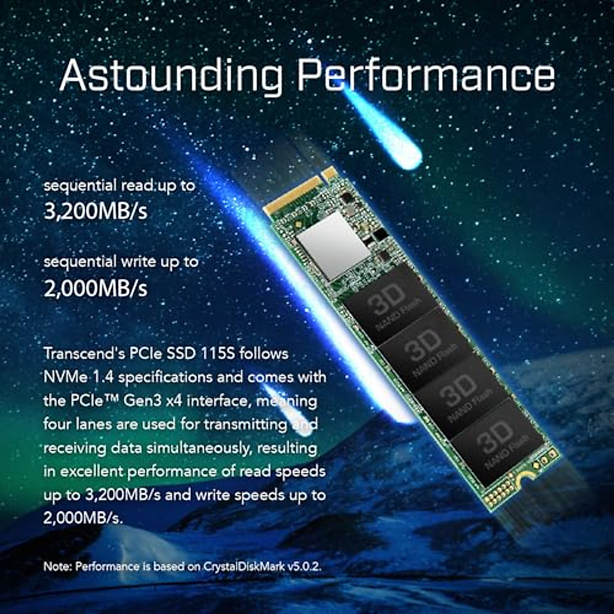 Transcend 1TB MTE115S M.2 2280 PCIe Gen3x4 SSD, 3D NAND, NVMe Internal Solid State Drive, Low-Power Consumption, SLC Cache, Up to 3,200 MB/s - TS1TMTE115S