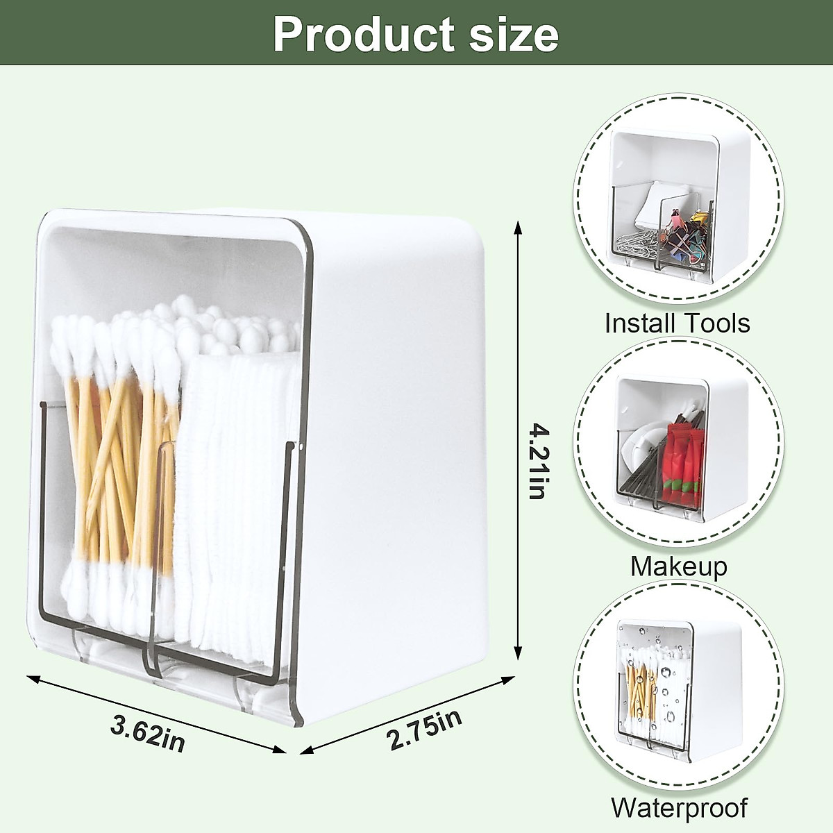 Obsoorth Qtip Holder with 2 Compartments, Clear qtip holder bathroom set, Bathroom Vanity Countertop Storage Organizer for Swab, Round Pads, Plastic Floss Pick Holder, White