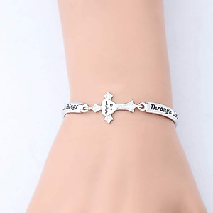 FEELMEM Verse Bible Philippians 4:13 Bracelet I Can Do All Things Through Christ Who Strengthens Me Cross Charm Bracelet Religious Jewelry Christian Gifts For Women (silver)