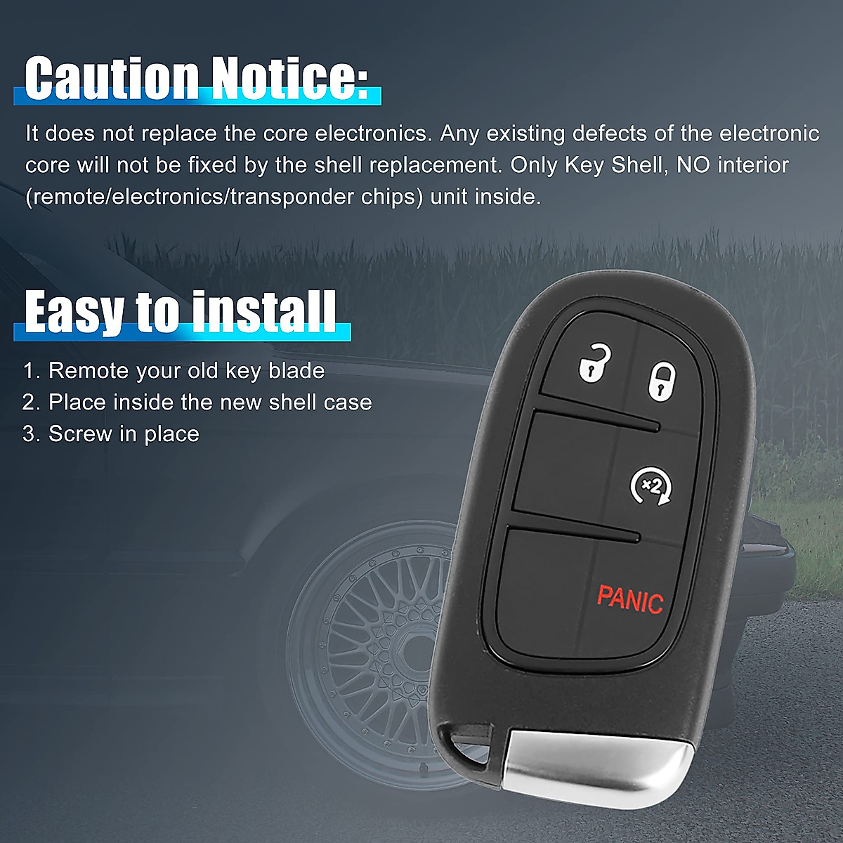 X AUTOHAUX Car Replacement Key Fob Shell Case Black GQ4-54T for Jeep Cherokee 2014-2018 4 Key Button Black