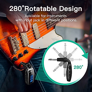 Wireless Guitar System,XIAOKOA UHF Wireless Guitar Transmitter Receiver 164Feet Range with HD LED Screen for Electric Guitar Bass Musical Instruments （Black）