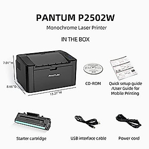 Pantum P2502W Wireless Laser Printer Home Office Use, Black and White Printer with Mobile Printing (V8V77B)