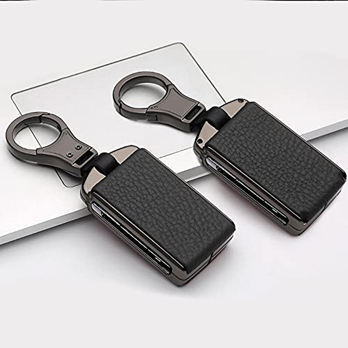 HIBEYO Key Fob Cover Case Remote Jacket Shell 20212022 for Volvo XC40 XC60 XC90 S90 V90 Car Key Fob Shell Smart Auto Key Accessories Holder Keyless Zinc Alloy Leather Full Protective Case-Black Black