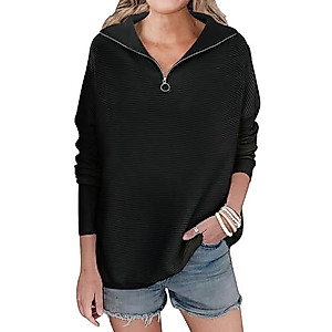ANRABESS Women's Sweater Oversized Quarter Zipper Casual Long Sleeve Collar High Neck Ribbed Knit Loose Fit Half Zip Tunic Pullover 2023 Fashion Fall Outfits Tops 802heise-XL Black