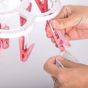 Okllen 6 Pack Laundry Drying Hanger with 16 Clips, Anti-Wind Clip and Drip Hanger Clothes Laundry Hangers, Plastic Hanging Drying Rack for Underwear, Bras, Socks, Baby Clothes, Towel, Scarf, 6 Colors