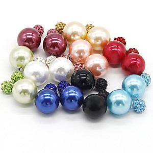 AHIER 9 Pairs Bling Rhinestone Polymer Clay Studs Pearl Button Earrings, Double Ball Earring, Jewelry Piercing Ear Ring