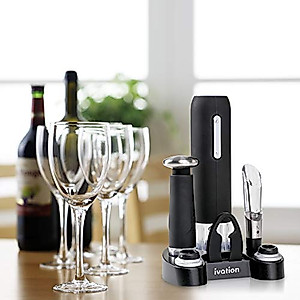 Ivation Wine Gift Set, Includes Electric Wine Bottle Opener, Wine Aerator, Vacuum Wine Preserver, 2 Bottle Stoppers, Foil Cutter & Charging Base