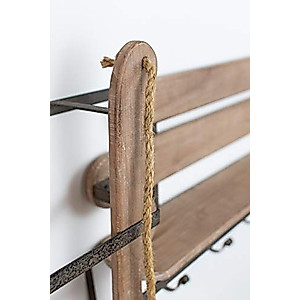 MY SWANKY HOME Sleigh Sled Shaped Wood Wall Shelf Metal Frame 4 Hook Coat Entryway Kitchen