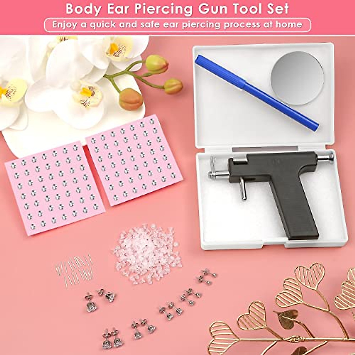 Professional Ear Piercing Gun Kit, Multi Purpose Ear Piercing Kit Nose Piercing Tools Set with 230 Pcs Stainless Steel Stud Earrings and Earrings Backs for Salon and Home Piercing