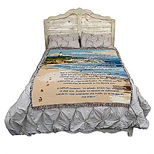 Pure Country Weavers Jesus Footprints in The Sand Spanish Huellas Blanket - Religious Gift Tapestry Throw Woven from Cotton - Made in The USA (72x54)