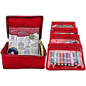Yazzii 4 Pocket Crafter’s Organizer Tote – Arts & Crafts Storage Tote Bag - Multipurpose Storage Organizer for Crafts, Sewing, Jewelry, Make Up – Red
