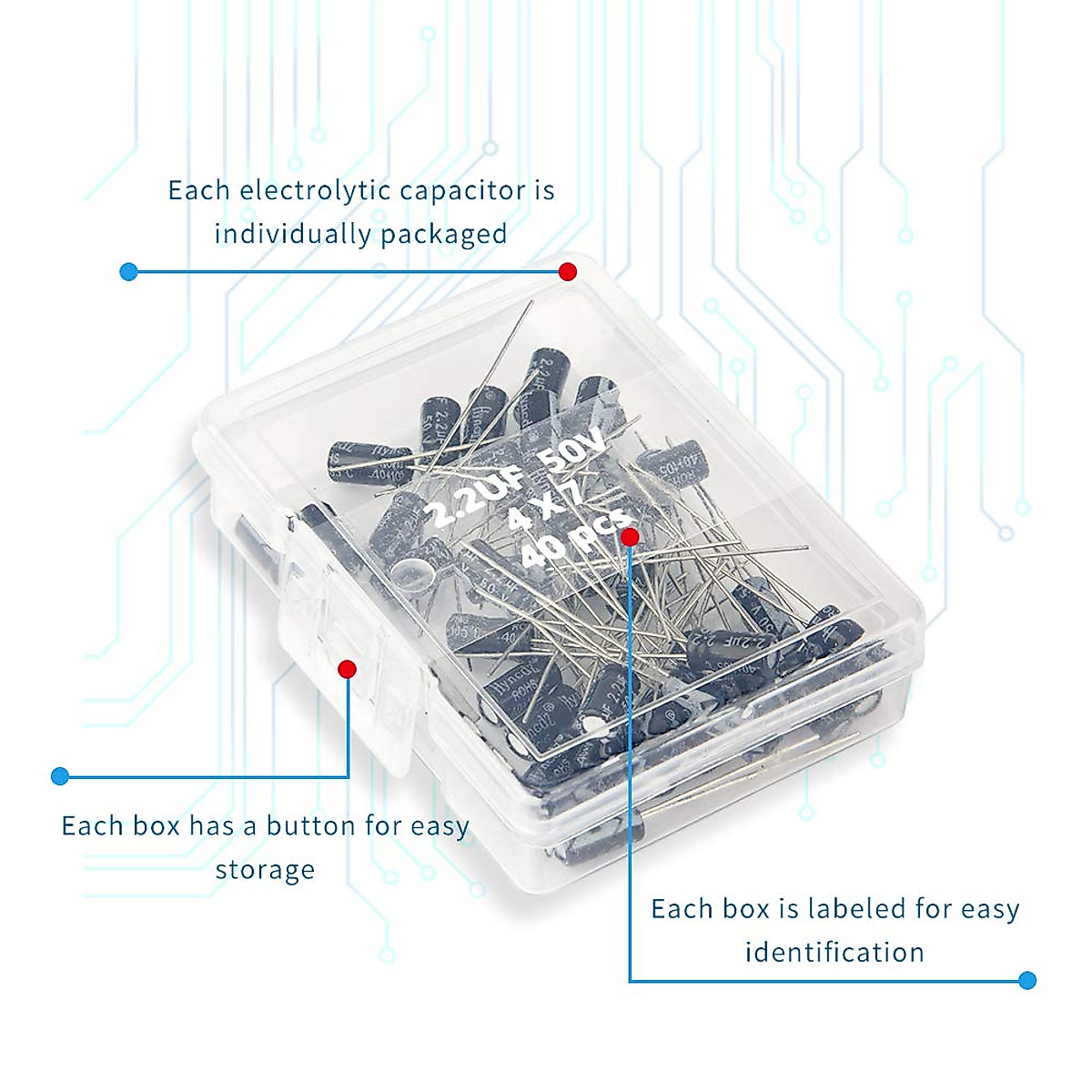REXQualis 24Value 696pcs Electrolytic Capacitor Assortment Kit Range 0.1uF-1000uF, 10V 16V 25V 50V