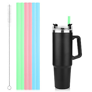 6pcs Replacement Straws for Stanley Adventure Travel Tumbler 40oz, with Cleaning Brush Silicone Replacement Straw Reusable Plastic Straws for Stanley Cup 40 oz Water Jugs (Blue, Pink, Green)