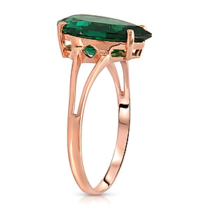Galaxy Gold GG 3 Carats 14K Solid Rose Gold Brilliant Pear Cut Emerald Solitaire Ring with Genuine Vibrant Emerald Anniversary Engagement Promise for Her Him Unisex (7)