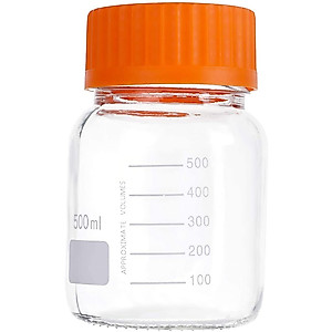 Basstein Lab Media Storage Reagent Wide Mouth Bottles Graduated GL80 Screw Cap Leakproof Multi-Purpose for Scientific | pack of 6 (Orange,500ml)