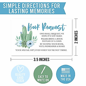 25 Blue Cactus Baby Shower Invitations, 25 Books For Baby Shower Request Cards, Sprinkle Invite Boy, Bring A Book Instead Of A Card, Baby Shower Invitation Inserts Baby Shower Guest Book Alternative