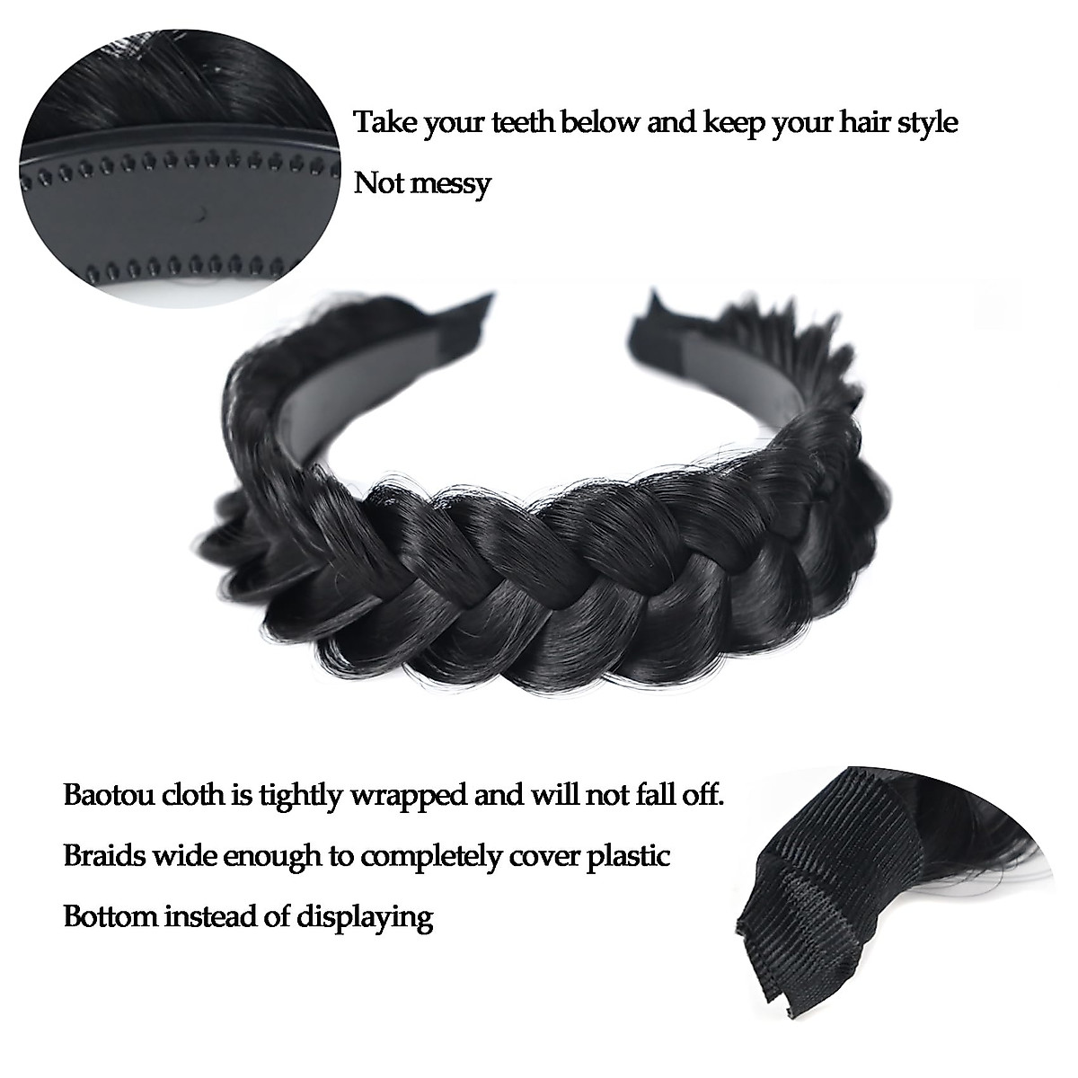 STHEJFB Wide Braided Headband Hoop Fashion Hair Accessories Elastic Non-slip Band for Women and Girl (Black)