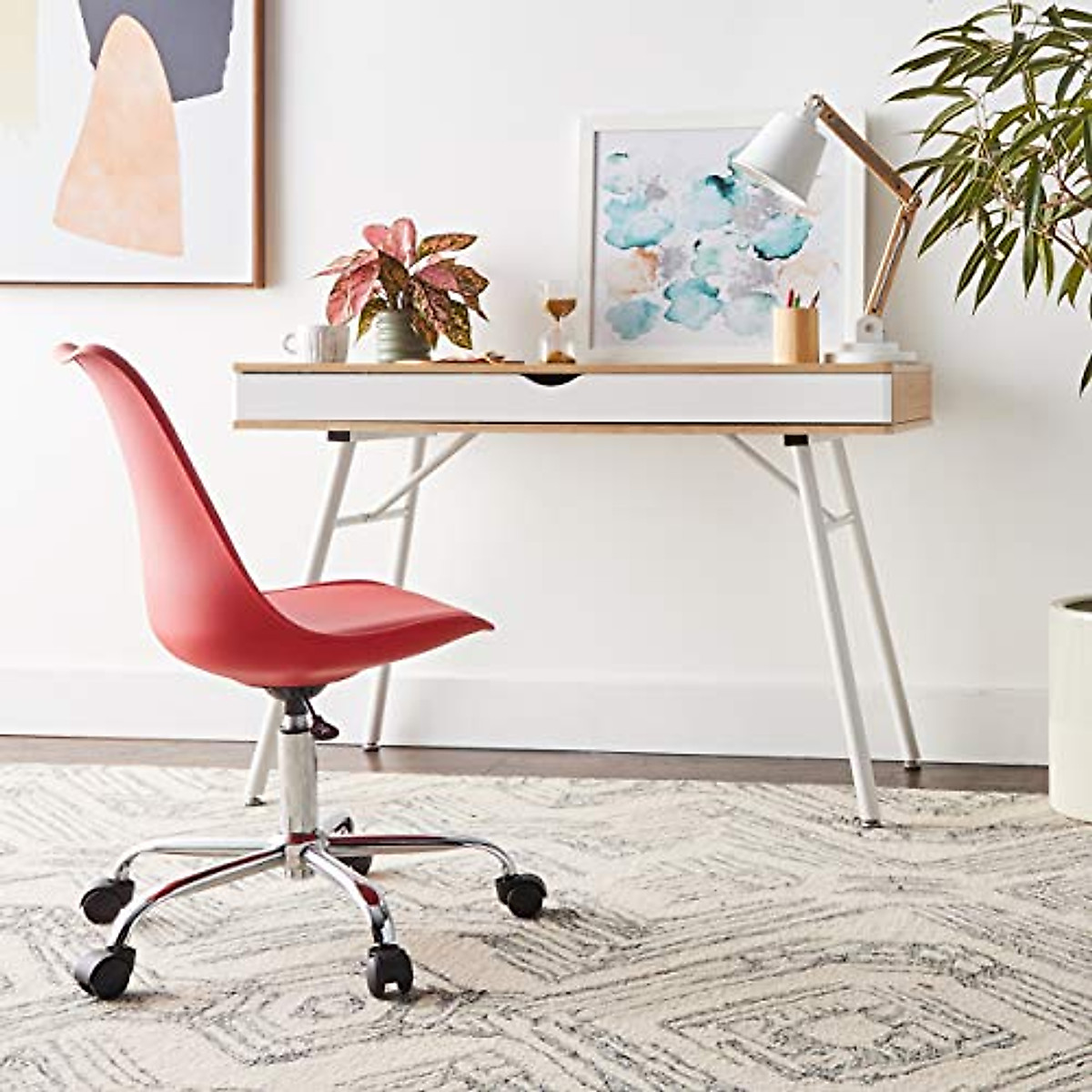 OSP Home Furnishings Emerson Student Armless Pneumatic Office Chair with Wheels, Red