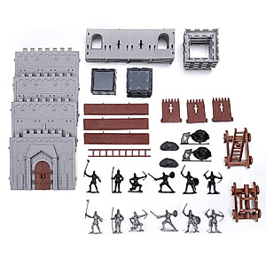 Kangkang Army Men,Knight Toys Military Toys DIY Medieval Miniature Toy Castle,Castle Toy for Boys Army Men Set Contains Assemble Castle,Crash Car,12 Plastic Soldiers (A)