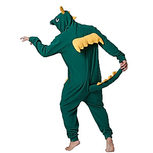Laahoem Animal Dragon Pajamas Unisex Adult Hooded Men Women Jumpsuit Costume Cosplay Sleepwear Dark Green XL
