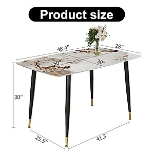 Modern Dining Table for 4, 50" Rectangular Dining Room Table with 0.47'' Sintered Stone Tabletop and Black Metal Legs, Kitchen Table for Dining Room Kitchen, Easy Assembly