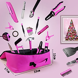 Pink Tool Set, 205 Piece Home Tool Kit with 3.6V Electric Screwdriver and Universal Sockets Tools, Pink Tool Kit with Storage Tool Bag, Tool Sets for Women, for Gift, Home Repair, Dorm