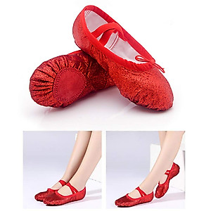 1 Pair Canvas Dance Shoes Shiny Yoga Shoe Full Sole Yoga Shoes Girl Ballet Flats Shoes Kids Glitter Gym Shoes Yoga Flats Sneaker Slippers Dancing Shoes Soles Toddler Foldable Red