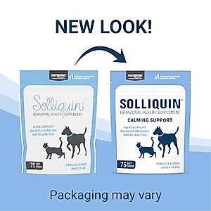 Nutramax Solliquin Calming Behavioral Health Supplement for Small to Medium Dogs and Cats - With L-Theanine, Magnolia / Phellodendron, and Whey Protein Concentrate, 75 Soft Chews