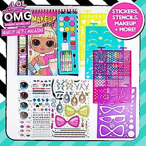 Horizon Group USA L.O.L. Surprise! O.M.G. Make-Up Artist Magazine, Double Feature Series, Includes Spiral-Bound Make-Up Sketchbook, Crayons, Stickers, Surprise Scratch Reveal Stickers & More
