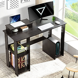 WOODYNLUX Computer Desk with Writing Storage-Shelf for Home-Office 43.4 inch Modern Simple Style Corner Laptop Table Desk for Writing Studying Working Gaming with Monitor Stand Space Saving.