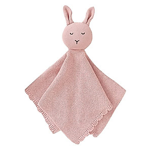 LAWKUL Baby Lovey Bunny Security Blanket Soft Cuddly Babe Blankie Knit Cotton Babies Comforter for Newborns Boy Girls Pink
