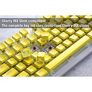 GUNMJO Crystal Pudding Keycap for Gaming Keyboard with Cherry MX Switches, ABS Translucent Keycaps for Backlit Mechanical Keyboard, OEM Profile 104 Keys with 6.25U Space Bar, Painted Yellow Color