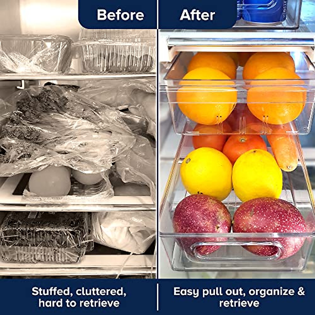 LuvIdeal Fridge Organizer Drawer Combo Set - Refrigerator Drawers, Stackable Fridge Organizer, Pull Out Fridge Drawer, Fridge Shelf Holder Storage Bins, Deli Drawer Cheese, Meat, Butter, Egg, Yogurt